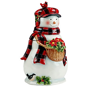 Certified International Christmas Lodge Snowman 3-D Cookie Jar, 96 oz, Multicolor