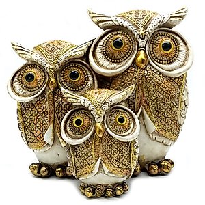 Owl Family Statue Sculpture Frgurine Gift for Home Office Living Room Desktop Decoration Garden Figurines Outdoor Decor (Brown)