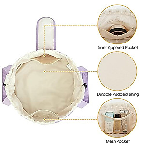 Barrel Drawstring Makeup Bag Large Cosmetic Bag Toiletry Organizer for Women (Purple)