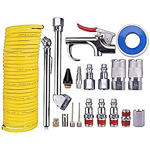 WYNNsky Air Compressor Kit, 1/4 Inch NPT Air Tool Kit with 1/4 Inch x 25Ft Coil Nylon Hose/Tire Gauge - 20 Pieces
