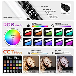 Mettlelite TLX1 RGB Tube Light LED Full Color Portable Video Light with APP Control 2800K-8000K CRI96 TLCI97 360° RGB CCT HSI Mode 10 Customizable Light Effects Rechargeable Battery Magnet Design