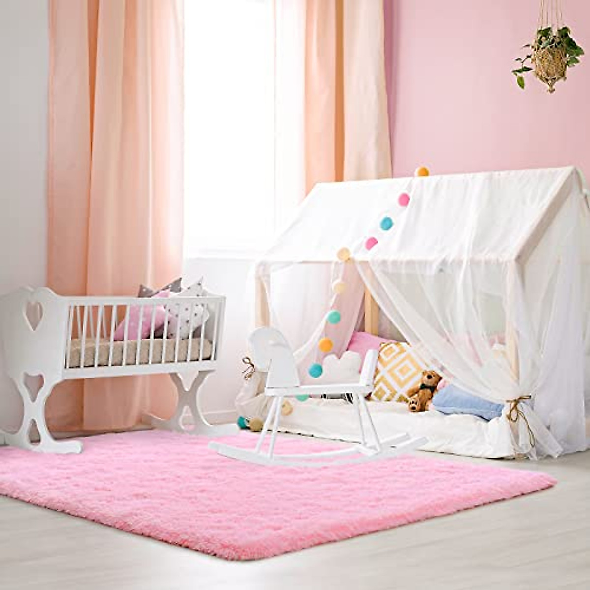 Lascpt Area Rugs for Living Room, Super Soft Fluffy Fuzzy Rug for Bedroom, Pink Furry Shag Rug 4x5.9, Plush Carpet Home Decor for Girls Kids Dorm Room, Accent Indoor Non-Slip Cute Baby Nursery Rug