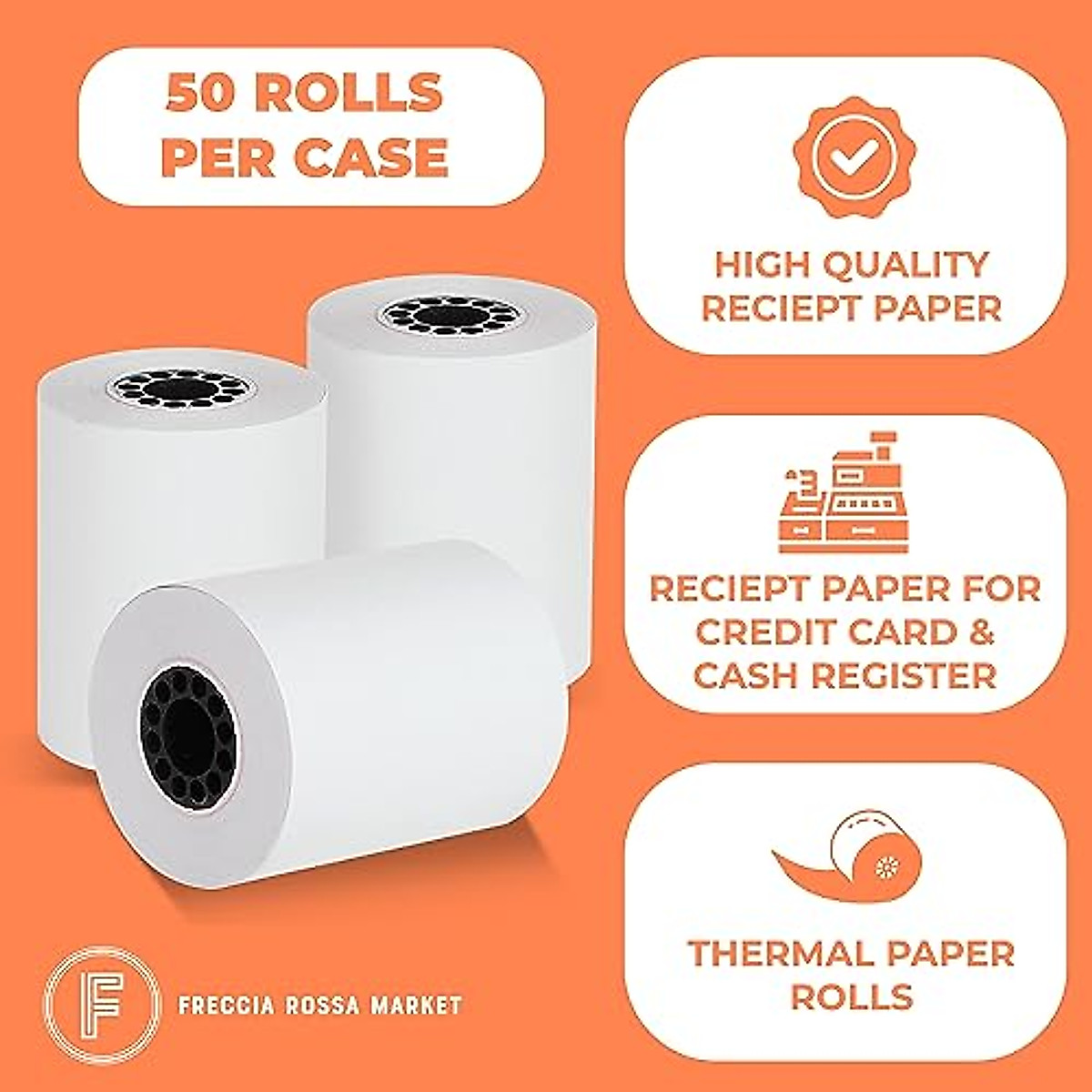 2 1/4" X 85' Thermal Credit Card Paper 50 Rolls Per Box for Use in Some Verifone, Omni, Hypercom and First Data, BPA Free