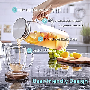 1.6 Liter 54 oz Glass Pitcher with Lid and Spout, Bivvclaz Glass Carafe Water Pitcher for Hot/Cold Water, Iced Tea, Drinks, Coffee, Juice and Homemade Beverage