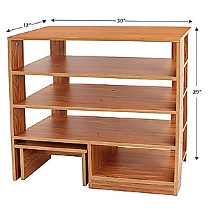 Jerry & Maggie - 4 Tier Wood MDF Solid Shelf Shoe Rack with One Footstool/Shoe Storage Shelves Free Standing Flat Shoe Racks Classic Style -100% Multi Function Shelf Organizer - Natural Wood Tone
