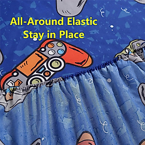 SDIII 4PCS Blue Gamer Sheets Set Twin, Bed in a Bag Gaming Bedding Sheet Twin, Wrinkle and Fade Resistant, Cute Bed Sheets for Kids, Boys and Girls, Twin