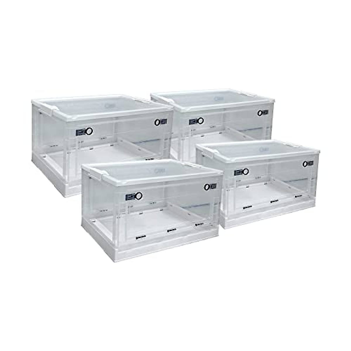 4utoHydra 4 PCS Collapsible Storage Bins, 80L Plastic Storage Bin Organizing Container with Lid and 4 Wheels, Clear Folding Plastic Container, Storage Organizer Five Doors with Secure Latching Buckles ( Extra Large , White)