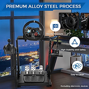 Hottoby Racing Steering Wheel Stand Foldable & Dual Shift Levers Fit for Logitech/Thrustmaster G25 G27 G29 G920 G923 T150 T248 T300 Multi-level Easy Storage & Install Cockpit,No Wheel & Pedals