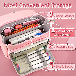 Sooez Super Large Pencil Case, Big Capacity Pencil Bag with 3 Compartments, Hold 200 pencils, Cute Pencil Pouch with Zipper, Portable Stationery Pen Bag, Aesthetic School Supplies For Girls, Pink