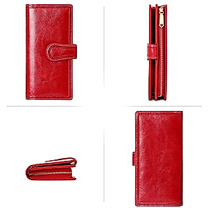 VOCUS Womens Leather Wallet Bifold Long Wallet Large Capacity Credit Card Holder Ladies Zipper Clutch
