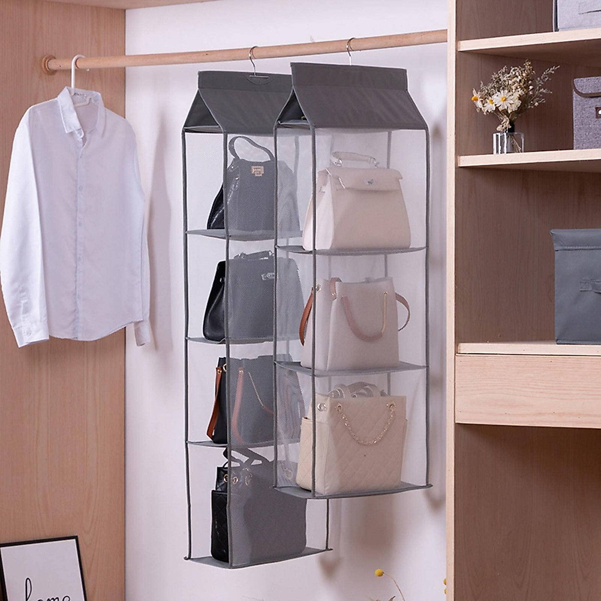 HJTCZHUANYONG Handbag Buggy Bag Handbag Clothes Rack Wardrobe Clothes Rack Three-Dimensional Storage Pannier Bag Wardrobe Handbag Clothes Rack