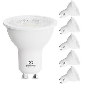 Energetic MR16 GU10 Bi-Pin Base LED Light Bulb, Dimmable 5000K Daylight 50W Halogen Replacement, 5W 120V 450LM CRI 80+, 40 Degree Beam Angle for Landscape, Recessed, Track Lighting, 6Pack
