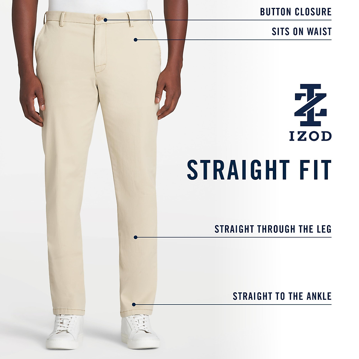 IZOD Men's Saltwater Stretch Flat-Front Chino Pants, Cadet Navy Strt, 38W x 29L