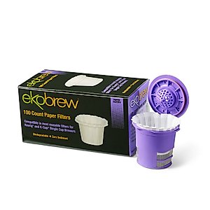 Ekobrew 100 Count Paper Filter, Compatible In Most Reusable Filters for Keurig and K-Cup - White