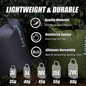 Frelaxy Dry Bag 3-Pack/5-Pack, Ultralight Dry Sack, Outdoor Bags Keep Gear Dry for Hiking, Backpacking, Kayaking, Camping, Swimming, Boating