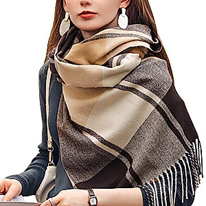 SPELLTIVE Classic Tassel Plaid Soft Cashmere Feel Womens Scarf (Brown Plaid)
