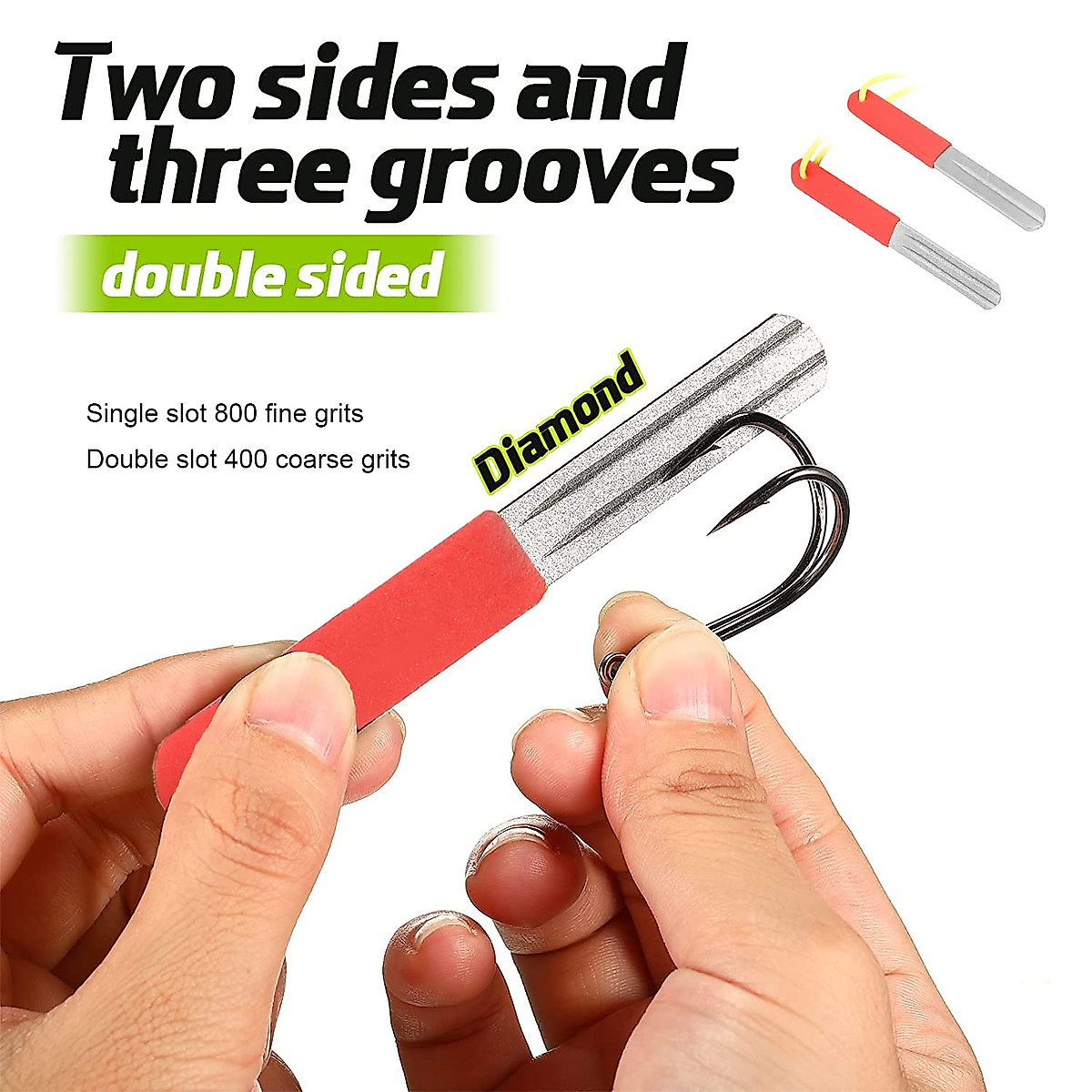 Fishing Hook Sharpener, Portable Diamond Fish Hook File Grinding Tool with Double Sided Fine and Medium Grit, Fishhook Sharpening Whetstone, Fishing Accessories, 4 Inches