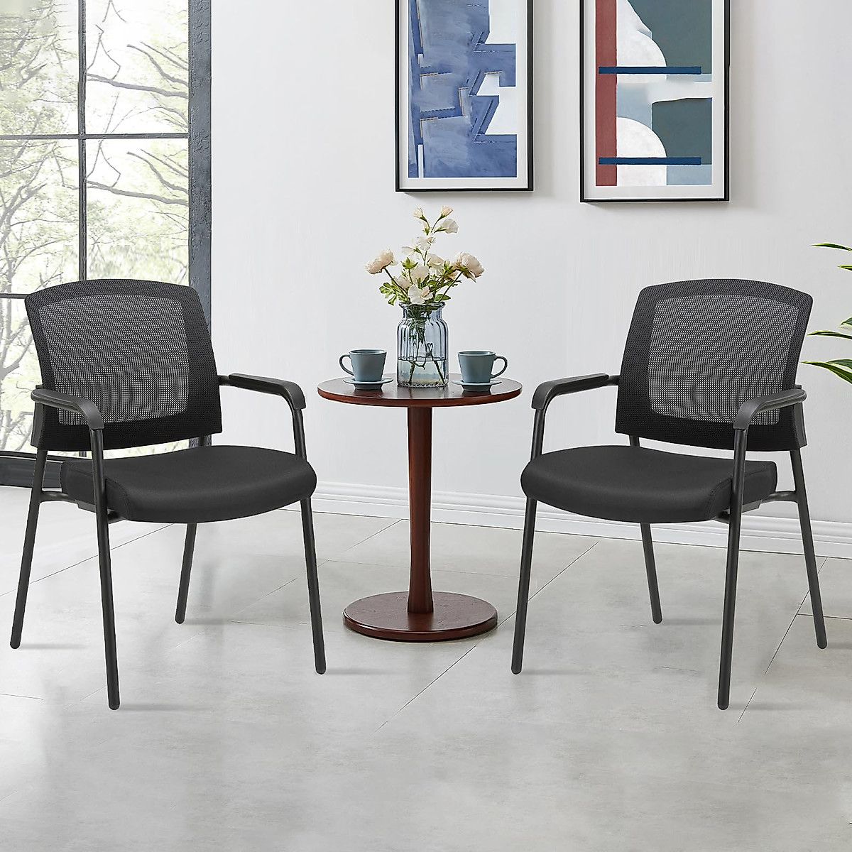 CLATINA Office Reception Guest Chair Mesh Back Stacking with Ergonomic Lumbar Support and Thickened Seat Cushion for Waiting Conference Room Black 4 Pack