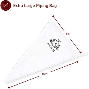 Piping Bag Set - Large Reusable Cotton Piping Bags and Nozzles - Dishwasher-safe - Includes Gift Box, 6 Stainless Steel Nozzles, Adapter, Cleaning Brush & E-Book with Cake Decoration Tips by Kitchtic