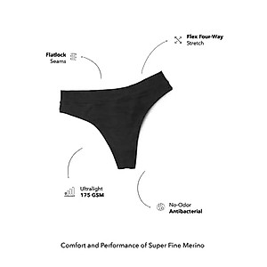 Woolly Clothing Women's Merino Wool Thong Brief - Ultralight - Wicking Breathable Anti-Odor - Grey size:Large