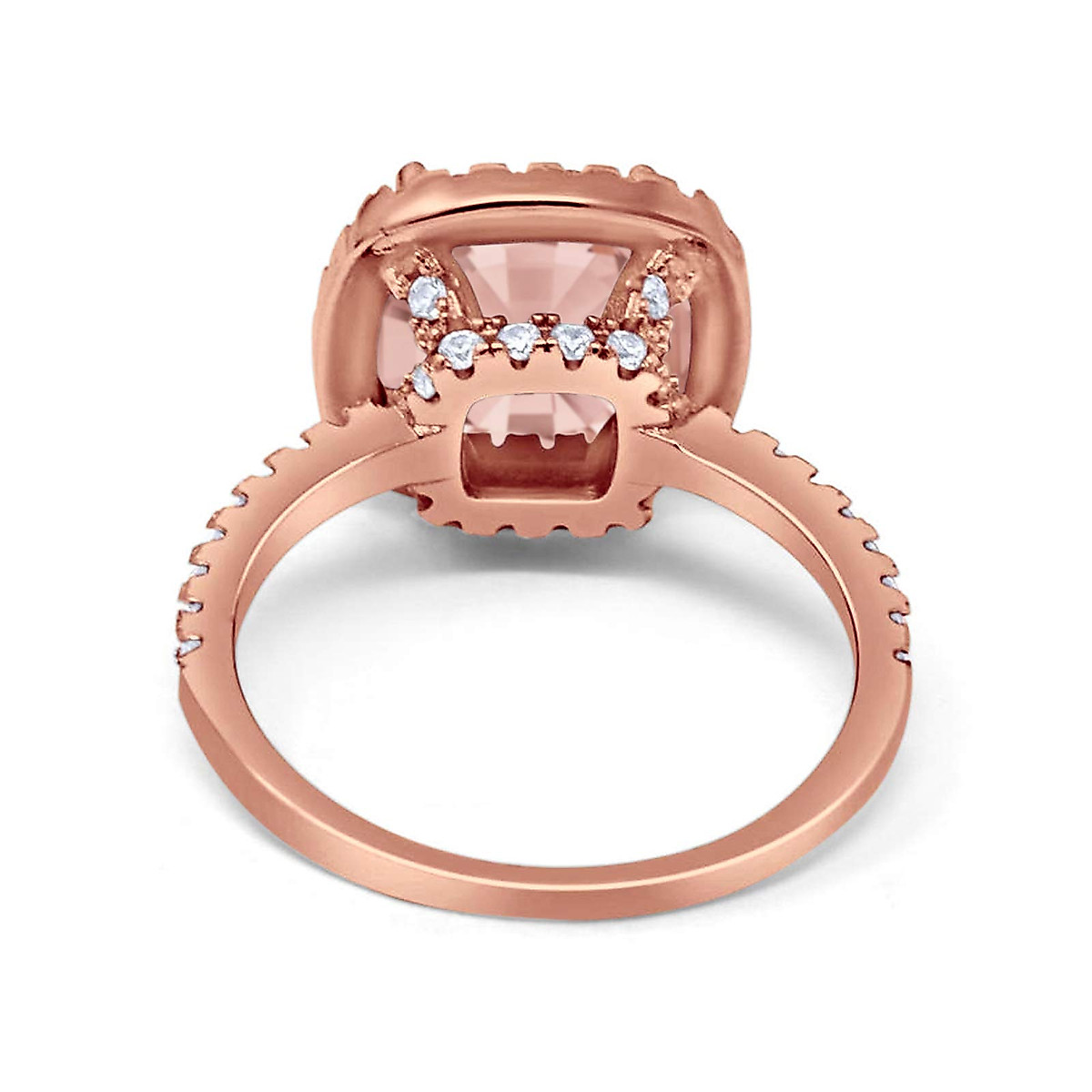 Blue Apple Co. Sterling Silver Halo Solitaire Ring Rose Tone Rhodium PL Cushion Cut Simulated Morganite Clear CZ accent