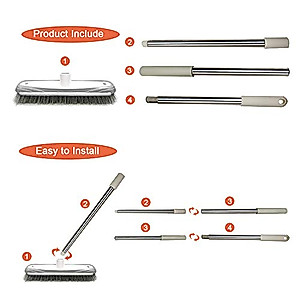 IZSOHHOME Push Broom,Tub Tile Broom Brush,Stiff Bristles Broom for Shower Cleaning, Patio, Kitchen,Grout and Garage,Indoor Outdoor Cleaning Brush,Adjustable Stainless Steel Long Handle-46.5"…