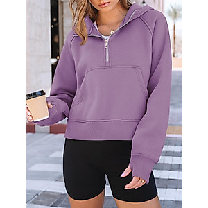 AUTOMET Womens Hoodies Fleece Fall Fashion Outfits Workout Sweatshirts Winter Jackets Oversized Pullover Tops Clothes 2025 Purple S