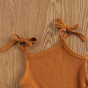 Kuriozud Newborn Infant Baby Girl 2 Piece Summer Outfits Tank Bodysuit Top + Ruffle Bloomer Shorts Set Clothes (Leopard Brown, 3-6 Months)