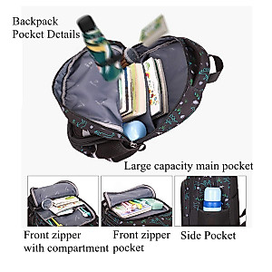 VIDOSCLA 3Pcs Cute Cartoon Prints Backpack Primary Schoolbag Outdoor Travel Daypack Elementary Student Bag Kit Knapsack for Kids