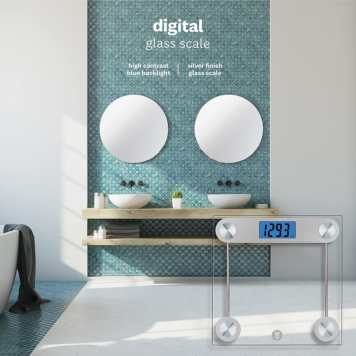 WW Scales by Conair Digital Glass Bathroom Scale, 400 Lbs. Capacity