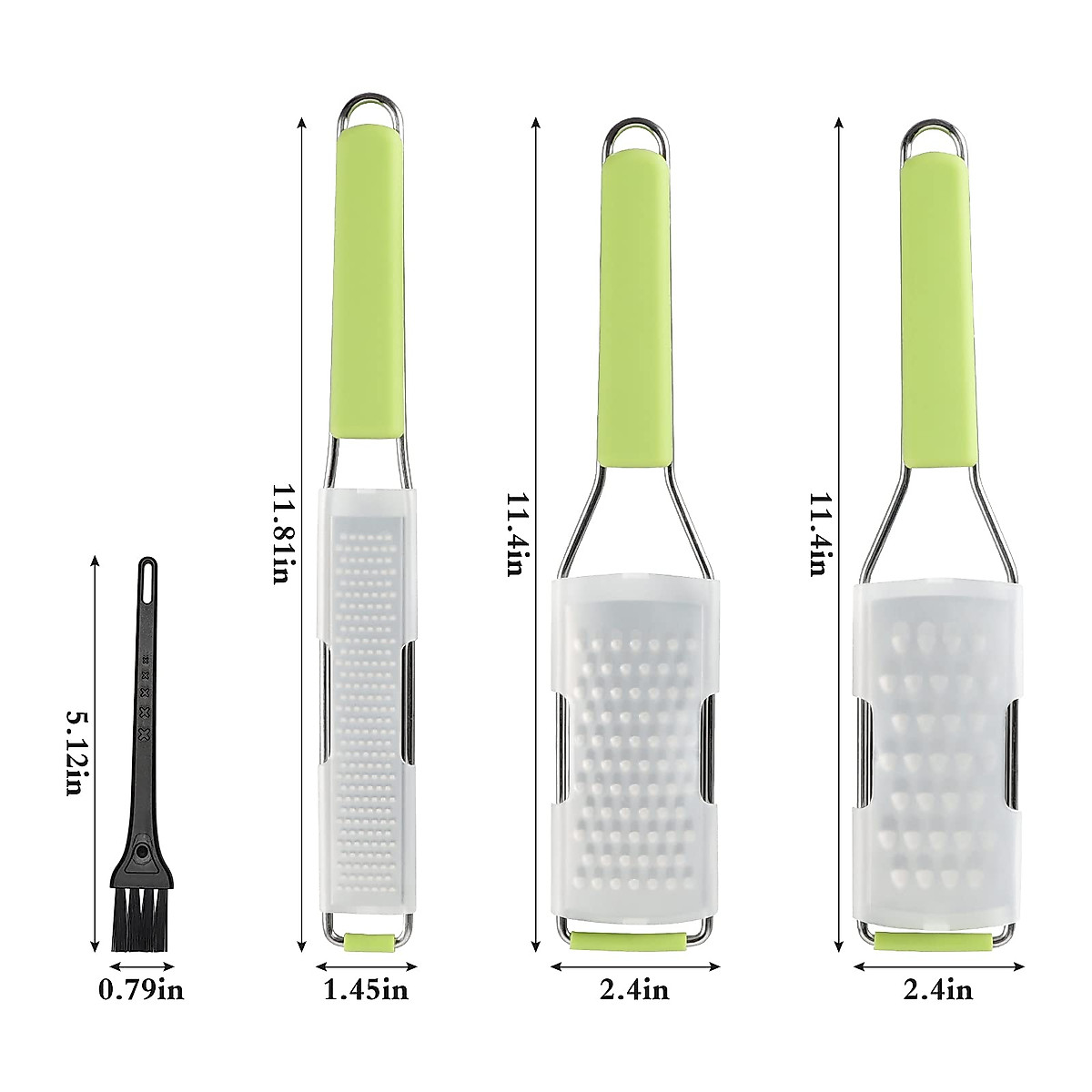 Cambom Lemon Zester Grater Three-piece Suit - Heavy Duty Kitchen Tool for Parmesan Cheese, Ginger, Garlic, Nutmeg, Chocolate, Vegetables，Fruits，Stainless Steel Grater Dishwasher Safe Green