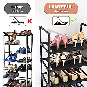 LANTEFUL 10 Tiers Tall Shoe Rack 20-25 Pairs Boots Organizer Storage Sturdy Narrow Shoe Shelf for Entryway, Closets with Hooks, Black