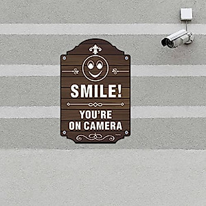 2 Pack Smile You're On Camera Signs Video Surveillance Signs 12 x 8 Inches Home Business Driveway Alert CCTV Security Camera Warning Signs Metal Reflective Rust Aluminum Indoor or Outdoor Use