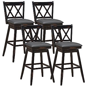 COSTWAY Bar Stool Set of 2, 360 °Swivel Counter Height 29.5 inch Bar Stool with Foot Rest Upholstered Cushion & Ergonomic Backrest, Premium Foot Rest & Sturdy Frame (4, Black + Grey)
