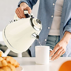 Pateyney Electric Kettle,Tea kettle,1.7 Litre retro style kettle,Kitchen Countertop Coffee Tea Hot Water Kettle,Double Wall 304 Stainless Steel BPA Free Hot Water Boiler,Auto Shut-Off and Boil-Dry Protection (Cream)