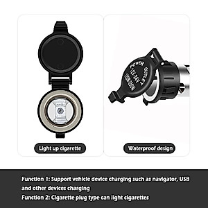 Car Cigarette Lighter Socket - 12V Cigarette Lighter Socket with Waterproof Cover & Extension Cable - Universal Car Accessories Lighter Power Outlet Socket for Car Truck SUV Motorcycle(1PCS)