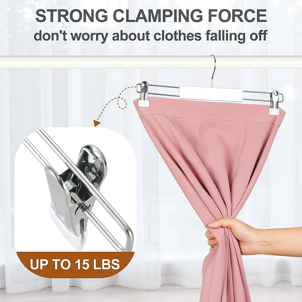 TOPIA HANGER Wooden Pants Skirt Hangers Space Saving 20 Pack, Wide Adjustable Clip Hanger for Pant Skirt Jeans Slacks with Wrinkle Free - CT44W20(White)