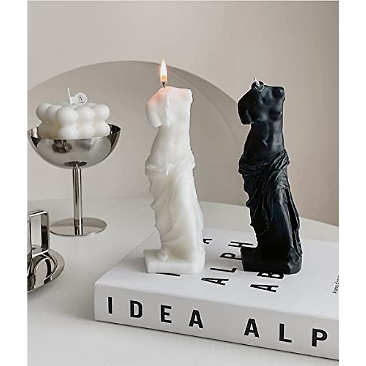 Venus Statue Scented Candle,120G Aroma Soy Wax Decorative Candle for Table Photo Prop Birthday Gift,Prefect for Meditation Stress Relief Mood Boosting Bath Yoga (White)