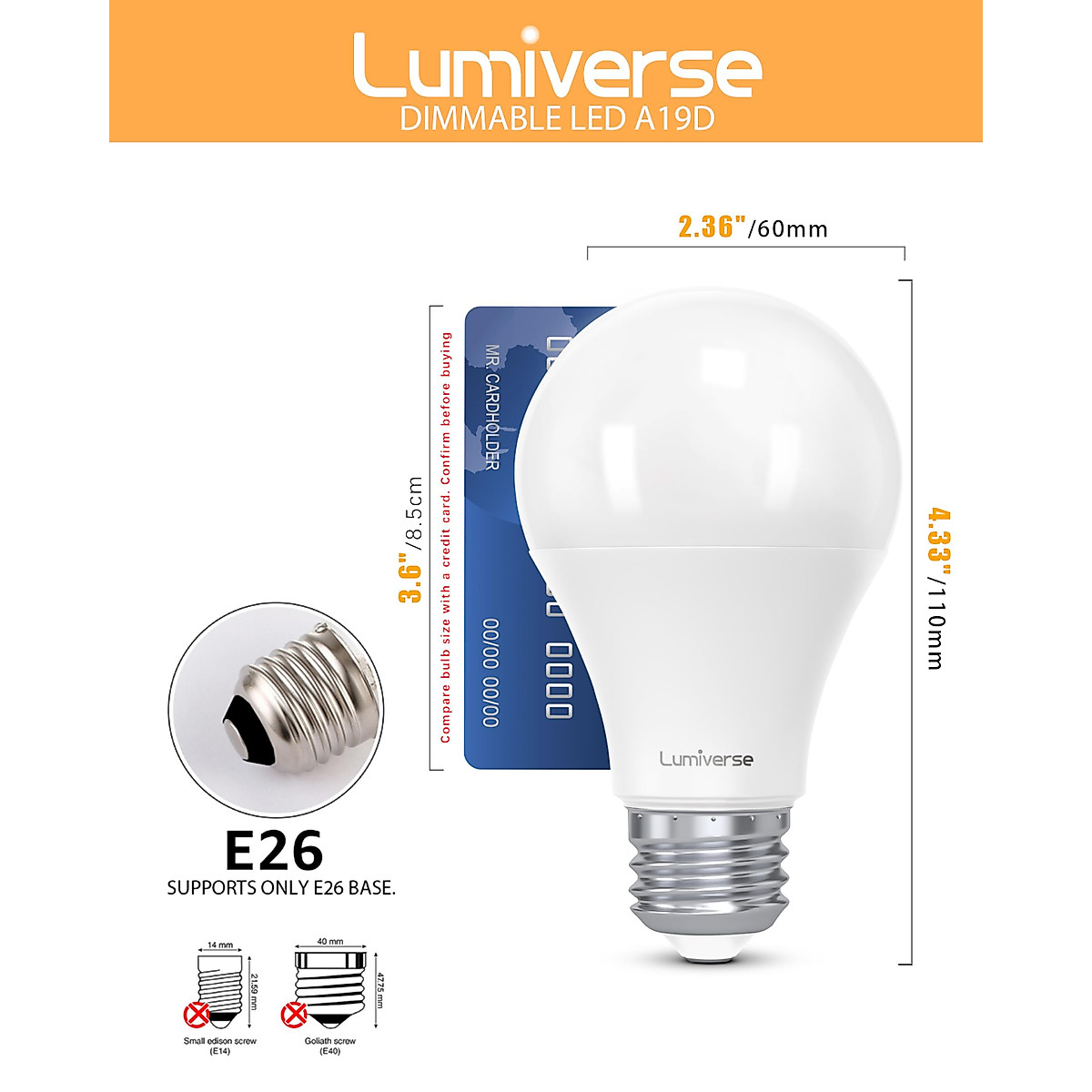 Lumiverse A19 Led Light Bulb, 9 Watt [60W Equivalent], 2700K Soft White, E26 Base Bulb, Non-dimmable, 800lm Light Bulbs, UL Listed, 24 Pack