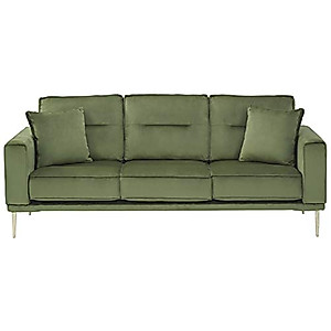 Signature Design by Ashley Macleary Modern Velvet Glam Sofa with Brass Metal Legs, Green