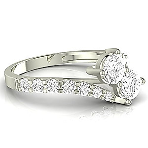 1 1/2 Carat t.w. Twisting Pave Set 2rue Love 2 Stone Collection Round 14K White Gold Diamond Engagement Ring (J Color, I2 ClarityCenter Stones)