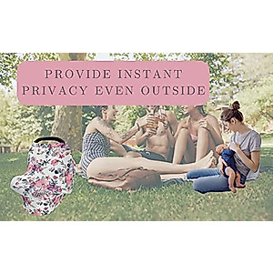 Car Seat Nursing Cover High Chair Cover 4 in 1 Carseat Canopy Nursing Breastfeeding Cover for Baby Girls (Flower)