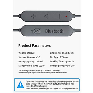 KZ HD Bluetooth V5.0 Headphone/Earphone Wireless Cable with Microphone Replacement for (C PIN (KZ-ZSN/ZSNpro/AS16/ZS10pro))