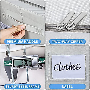 3Pack Frame Storage Box - Clothes Storage Bin Bags Oxford Fabric Foldable Stackable Container Organizer Set with Clear Window & Carry Handles Large Capacity (Grey, Large-66L)