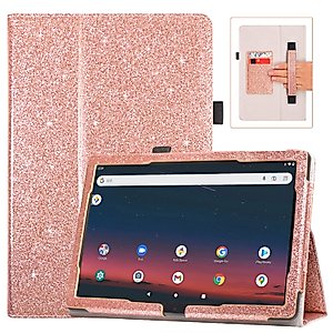 DMLuna Case for Onn 10.1 Tablet 2022 Generation 3 (Model: 100071485) ONLY, Folio Leather Cover with Hand Strap Card Slot (NOT FIT 2020 Onn 10.1 Model: 100011886 / Onn 10.1 Tablet Pro), Glitter Rose