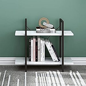 IOTXY 2-Tier Open Shelf Bookcase - Modern Freestanding Wooden Display Stand Unit with Metal Frame for Home and Office, Bookshelf, Black White