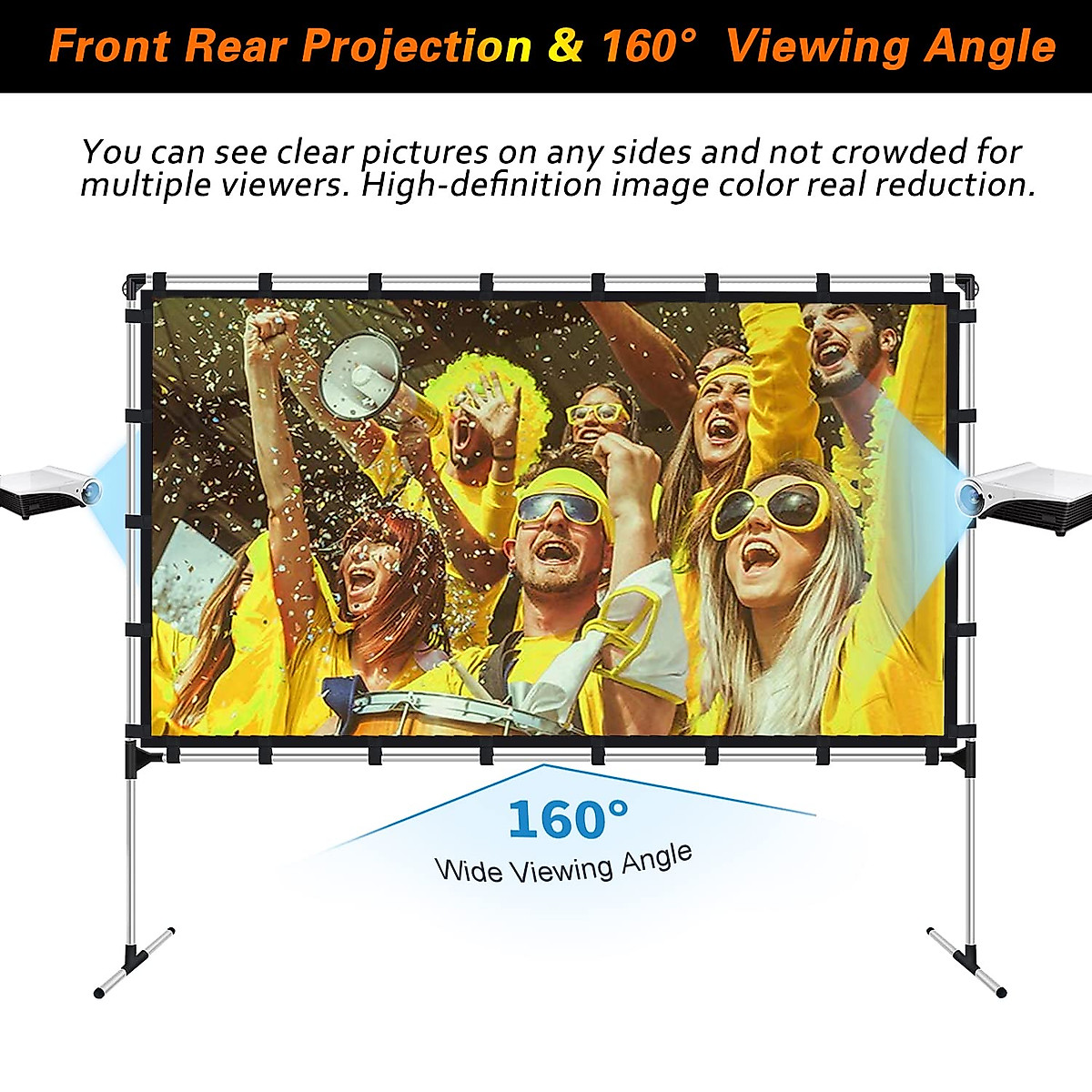 AZXRHWYGS Projector Screen with Stand,100 Inch Foldable Portable Projector Screen 16：9 HD 4K Double Sided Projection Movie Screen