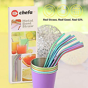 Set of 10 - Stainless Steel Straws, Eco Friendly Metal Straw, Non Disposable Straws, Reusable for Tumbler Yeti or Ozark, With 2 Cleaning Brushes - And Cary Bag, Rainbow
