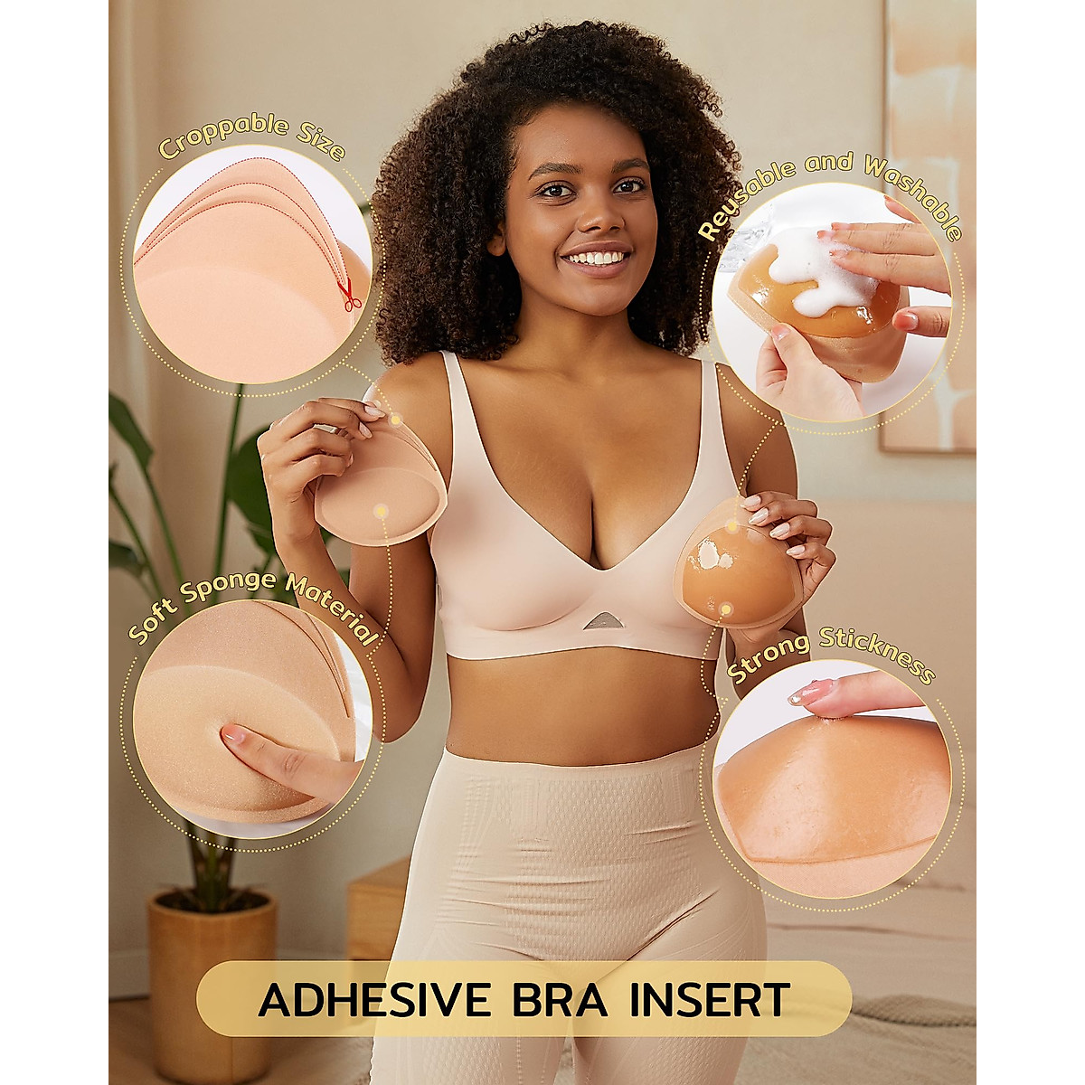 Niidor Self-Adhesive Bra Pads Insert Removable Triangle Push Up Sticky Bra Cups Inserts Breast Lifter for Bikini Swimsuit