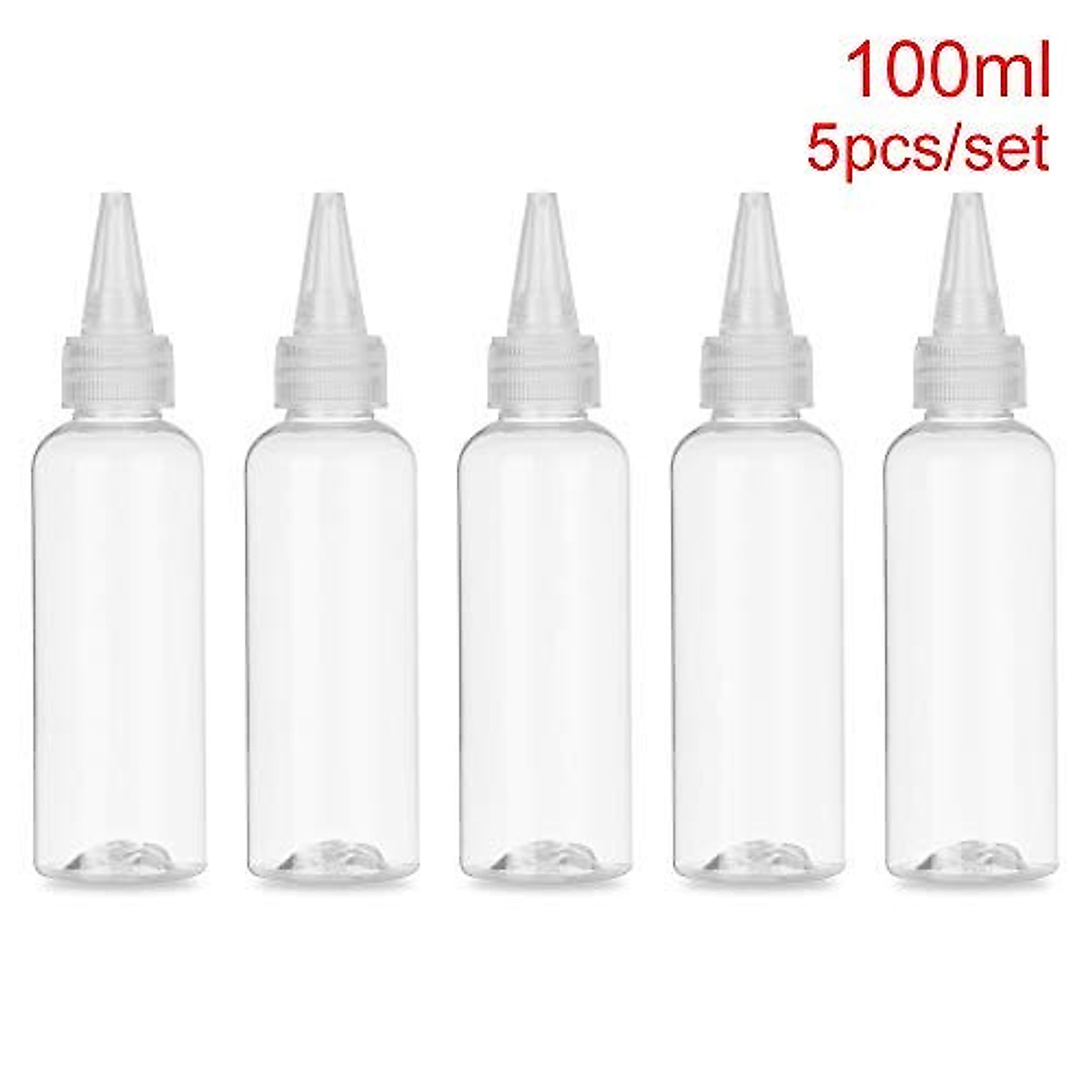 5PCS Empty Dropper Bottles Squeeze Bottles, Sharp-mouth Container with Twist Top Cap Clear Refillable Bottles, for Oil Paint Liquid Glue(100ml)